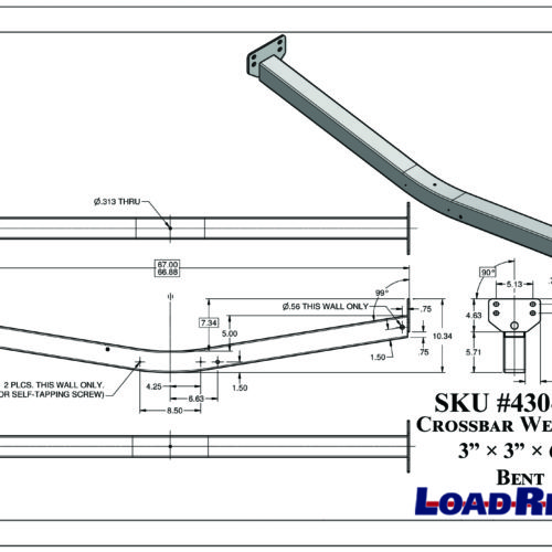 CROSSBAR WELDMENT - 3×3×67" - BENT | Load Rite Trailers