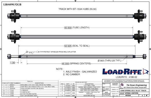 1500LB Spring Axle Assembly - SKU 6090.92GB | Load Rite Trailers